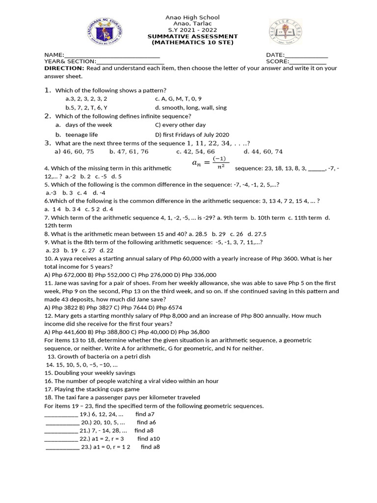 New Normal Math Ste Exam 10 | PDF | Polynomial | Quadratic Equation