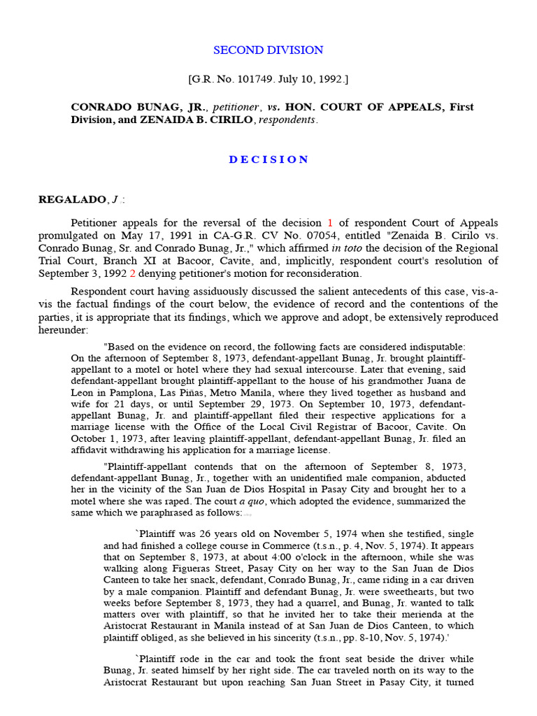 Bunag Jr. vs. Cirilo: Rape Appeal Case | PDF | Lawsuit | Damages