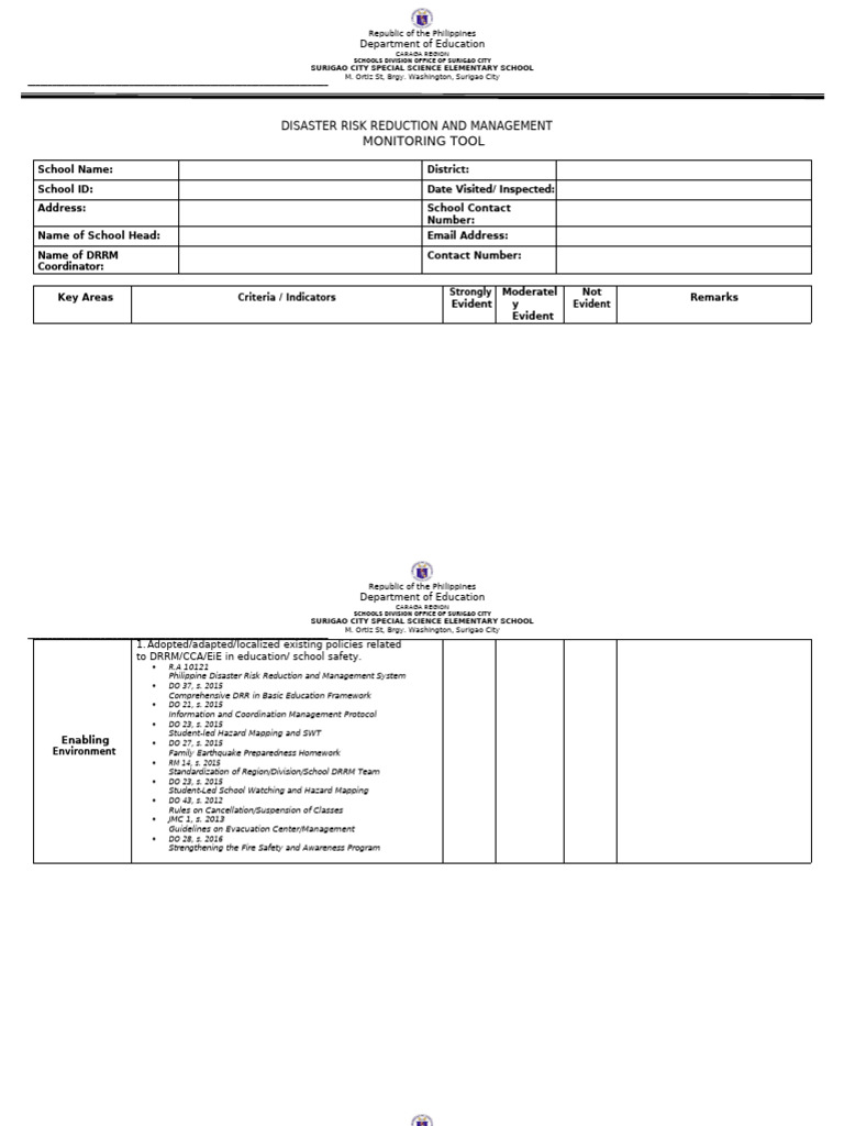 Comprehensive Schools Safety Monitoring Checklist | PDF | Emergency ...