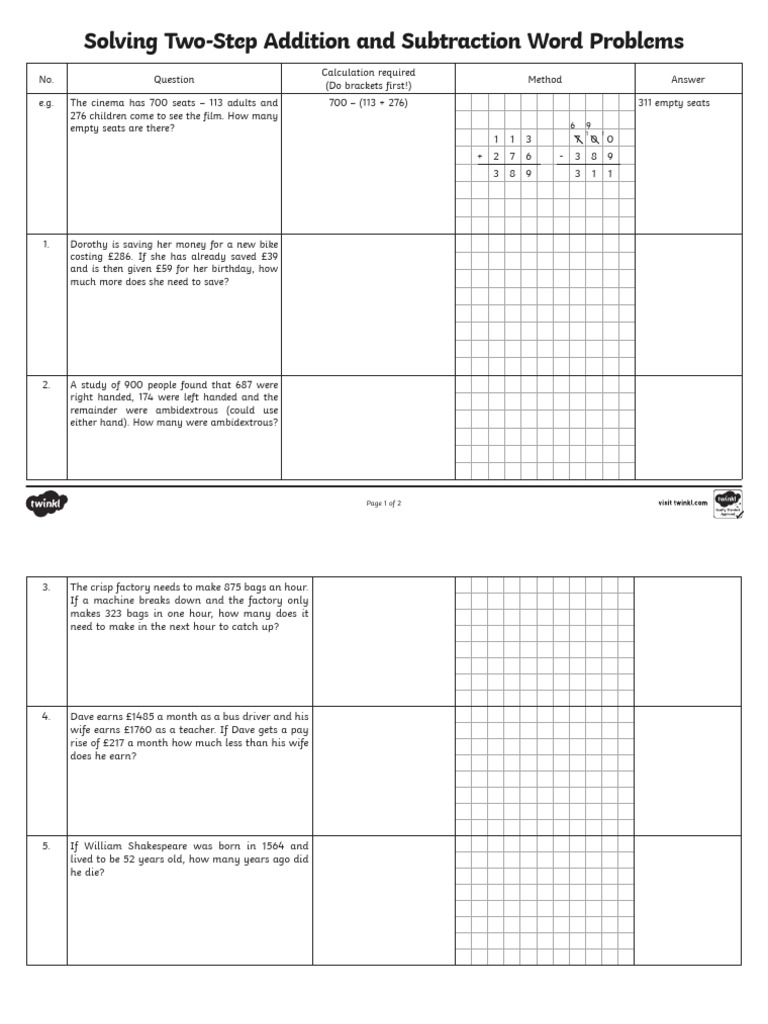 Two Step Addition and Subtraction Word Problems | PDF