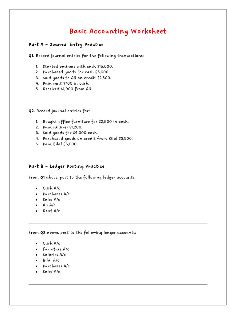 Basic Accounting Worksheet | PDF