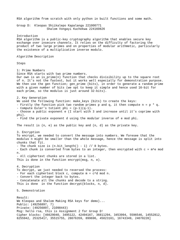 RSA Algorithm Explanation | PDF | Encryption | Public Key Cryptography