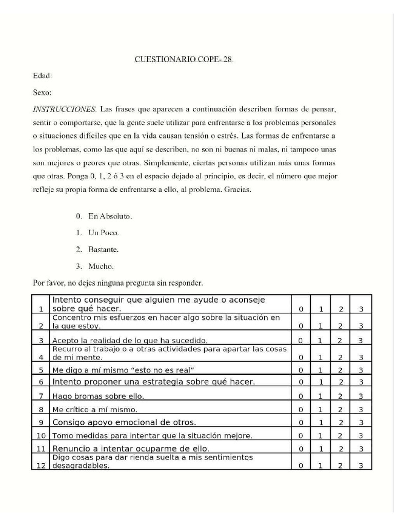 USUARIOS Cuestionario de Estilos de Afrontamiento COPE-28 | PDF