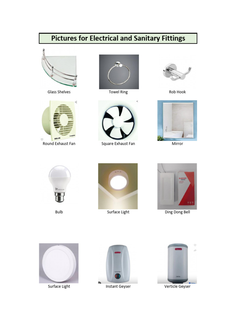 Pictures For Electrical and Sanitary Fittings | PDF