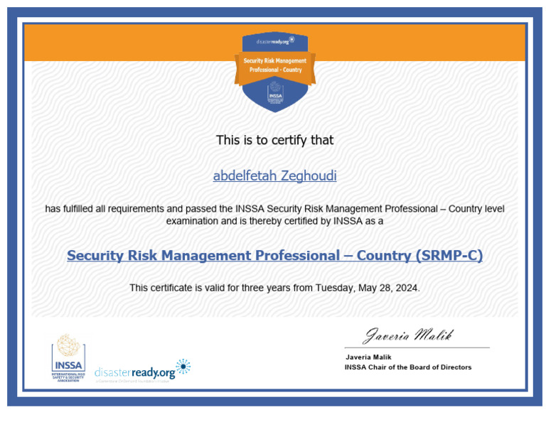 INSSA Security Risk Management Certification | PDF