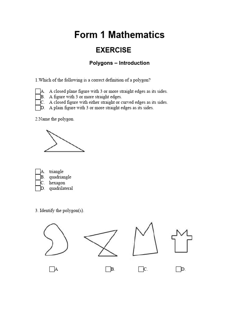 Pdfcoffee.com Worksheet Polygon Form 1 PDF Free | PDF