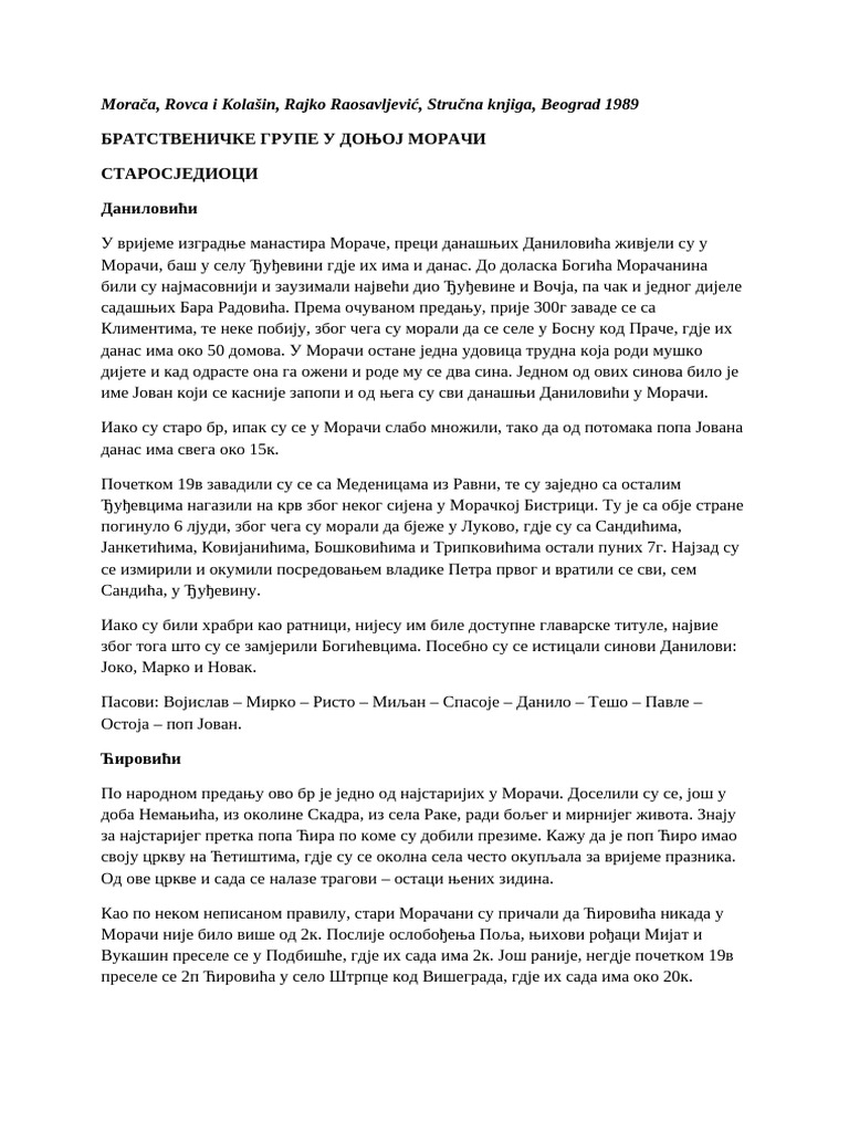 Morača - Rovca - Kolašin PREZIMENA | PDF