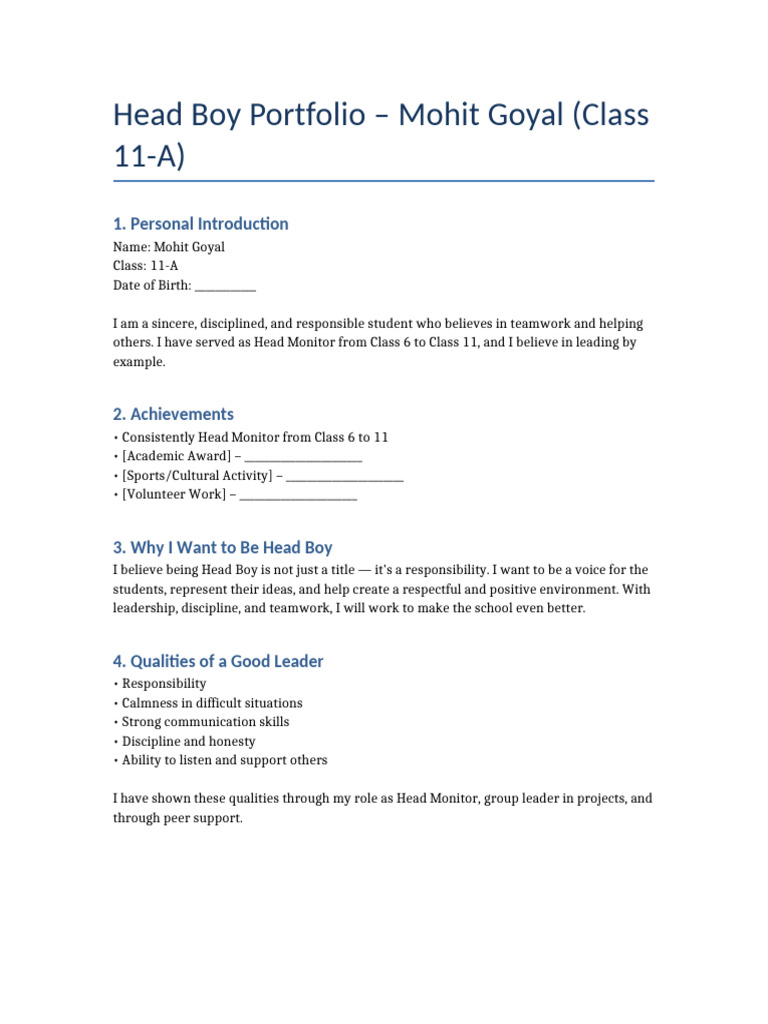 Mohit Head Boy Portfolio | PDF