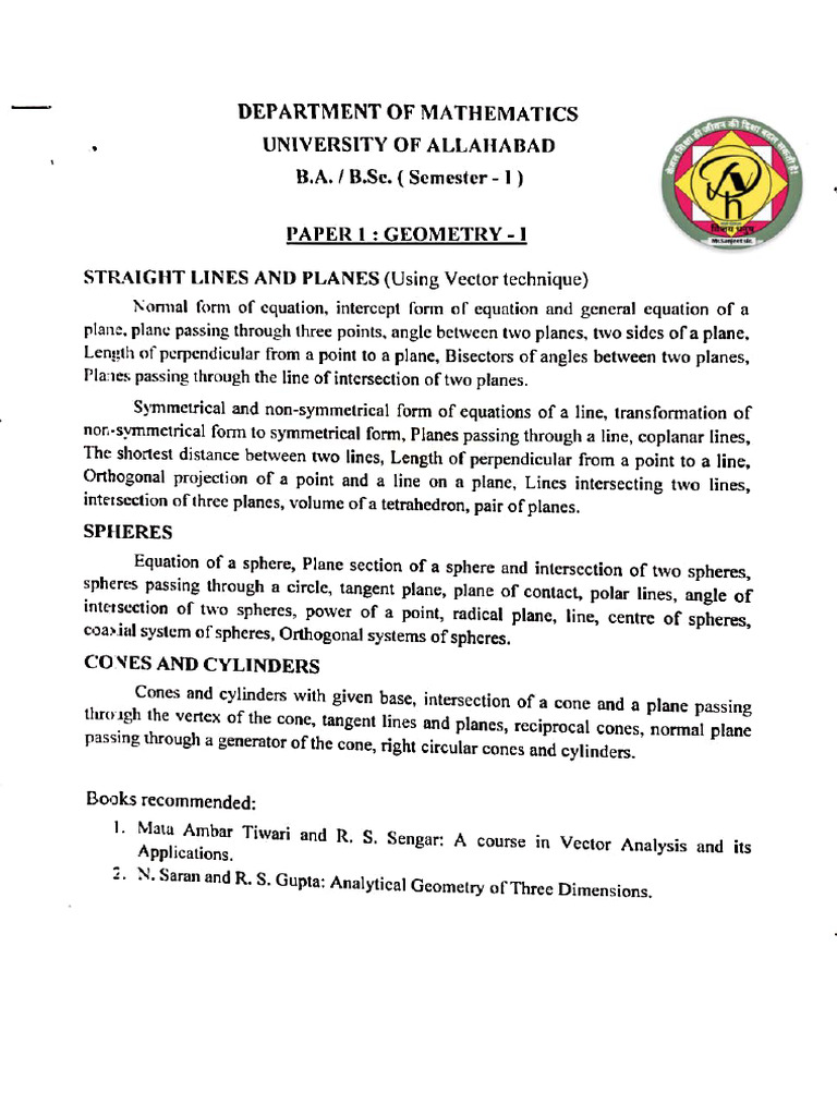 Bsc-1st Semester Maths Syllabus - 250918 - 111632 | PDF