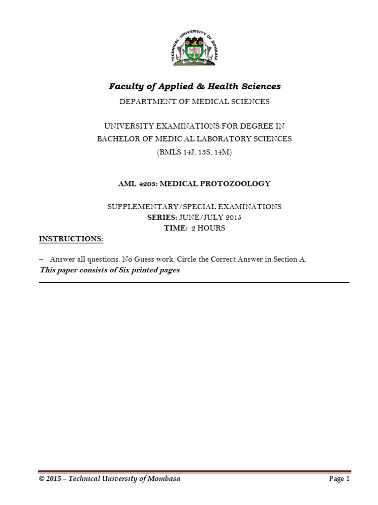 Medical Protozoology Aml 4203 | PDF | Microbiology | Parasitology