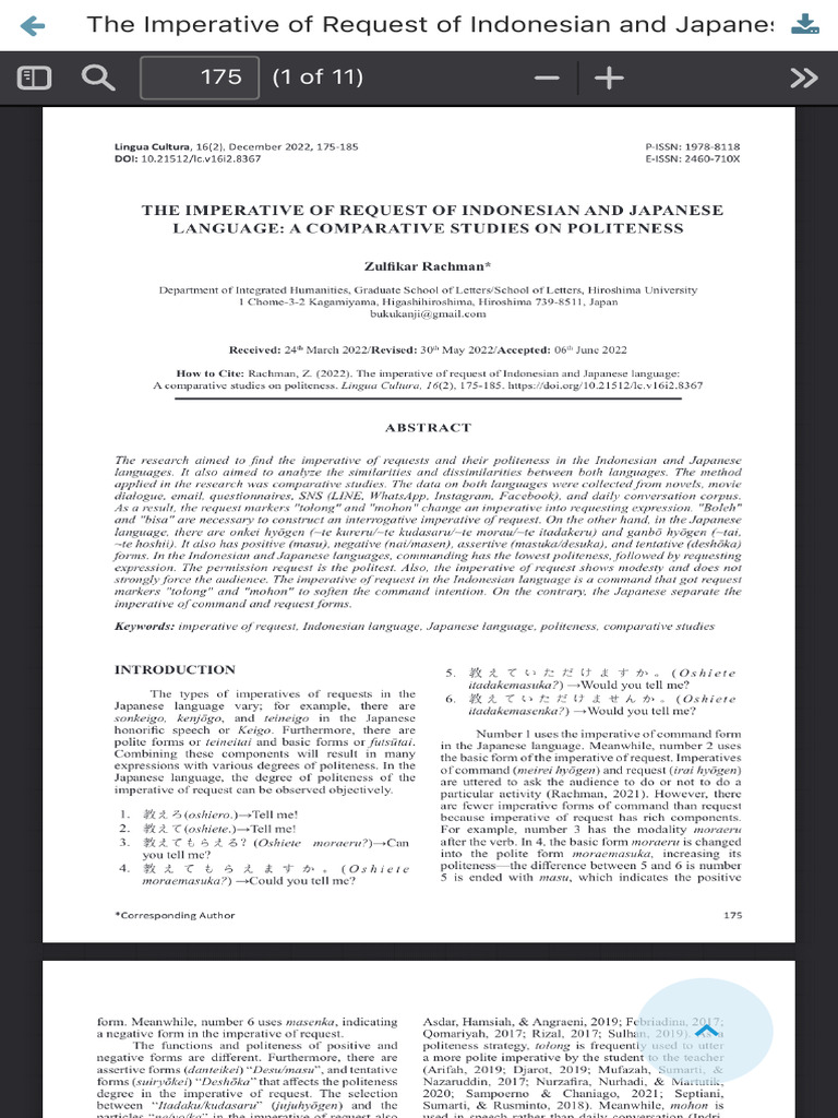 View of The Imperative of Request of Indonesian and Japanese Language 2 ...