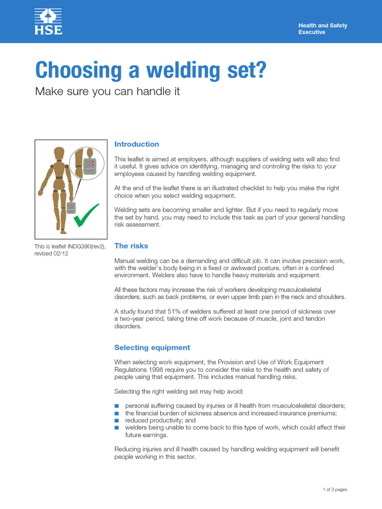 INDG390 - Choosing A Welding Set - Make Sure You Can Handle It | PDF ...