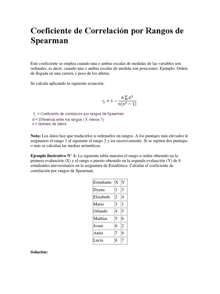 Coeficiente de Correlación Por Rangos de Spearman | PDF | Dispersión estadística | Estadísticas