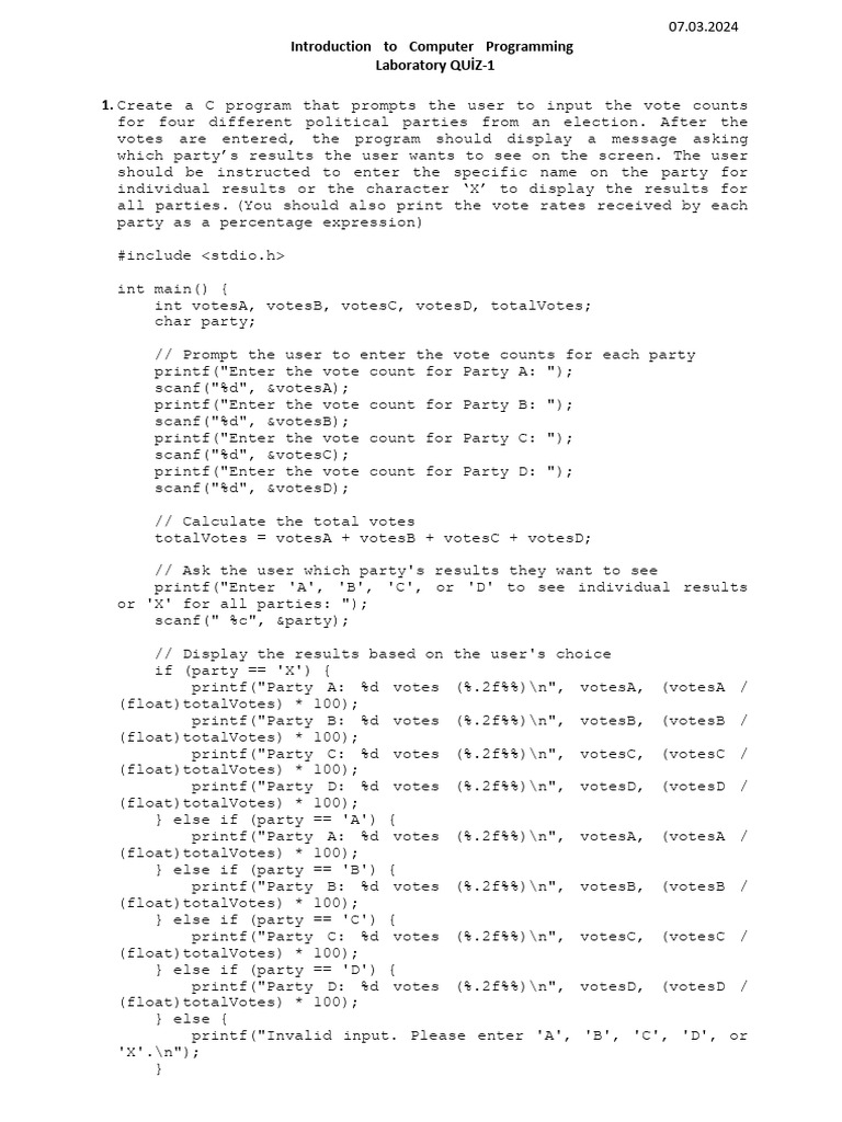 Introduction To Computer Programming Quiz-1 Answer | PDF | Body Mass ...