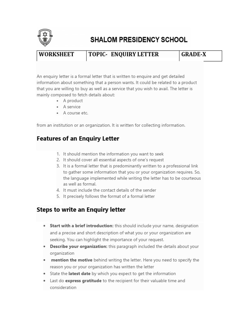 Sample Enquiry Letter for Courses | PDF