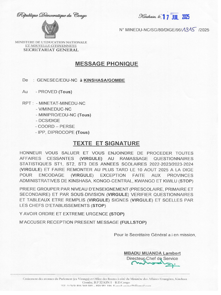 Message Phonique Ramassage Questionnaire Statistiques Et Note Technique | PDF