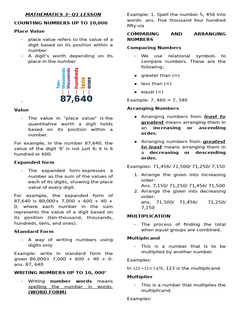 Mathematics Lesson: Place Value & Multiplication | PDF | Multiplication ...