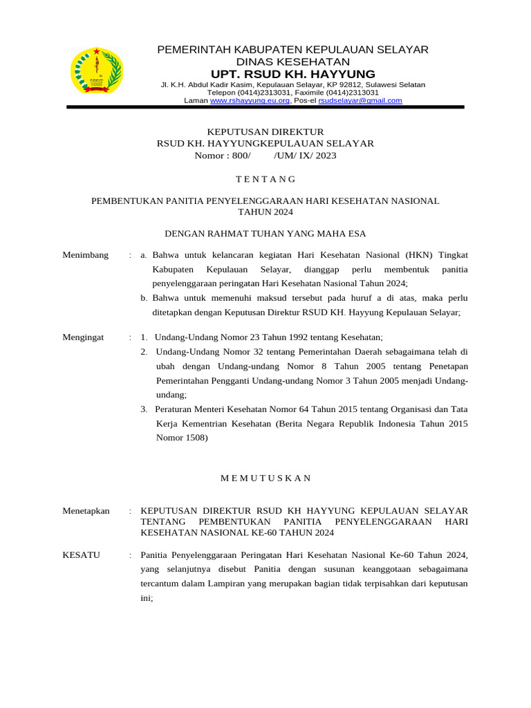 Pembentukan Panitia HKN 2024 Selayar | PDF