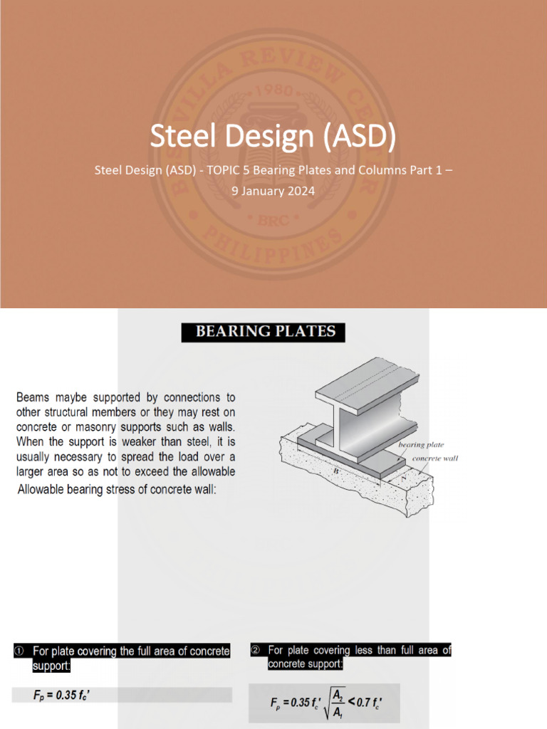 Steel Design (ASD) - Topic 5 Bearing Plates and Columns | PDF