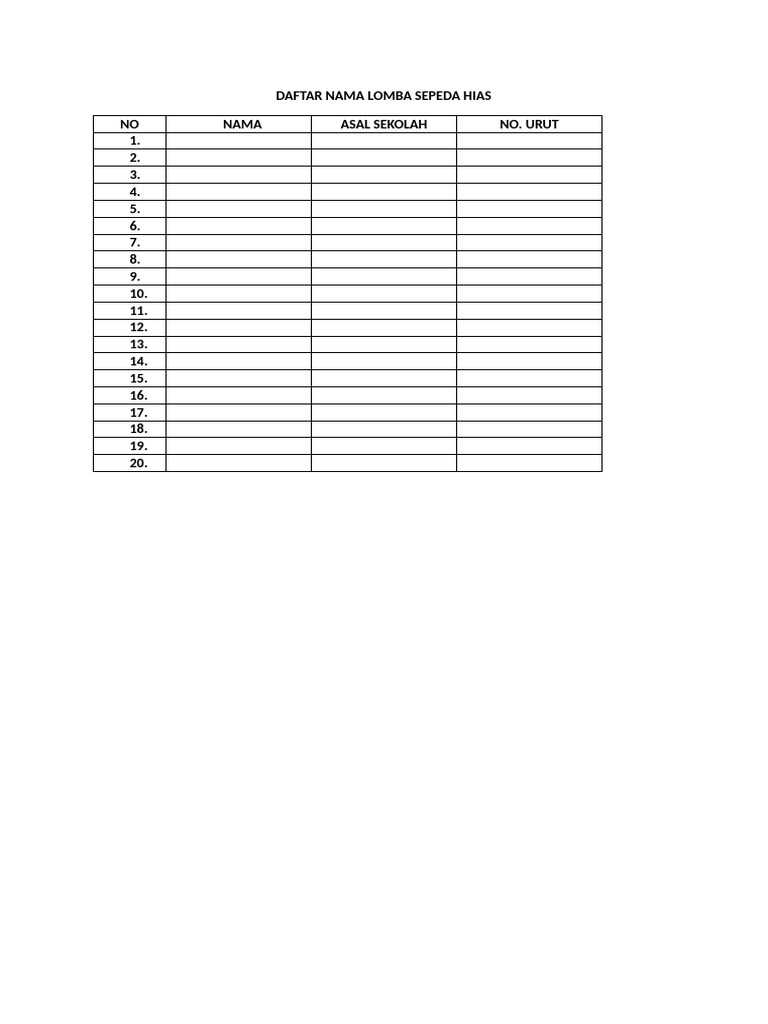 Daftar Nama Lomba Sepeda Hias | PDF