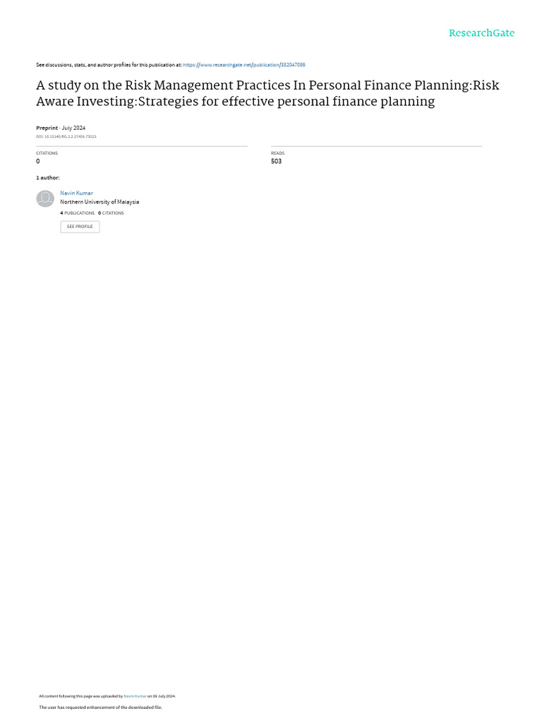 Astudyonthe Risk Management Practices in Personal Finance Planning Risk ...