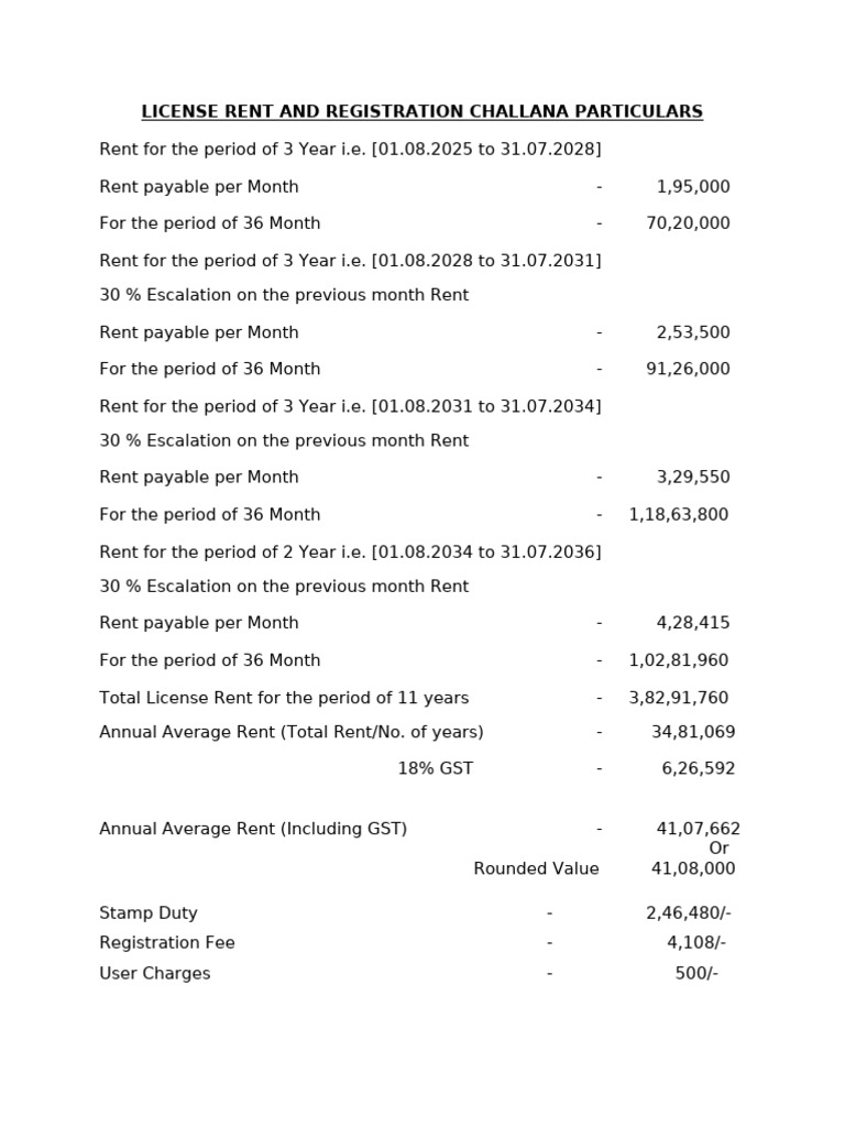 License Rent and Registration Challana Particulars | PDF | Renting ...