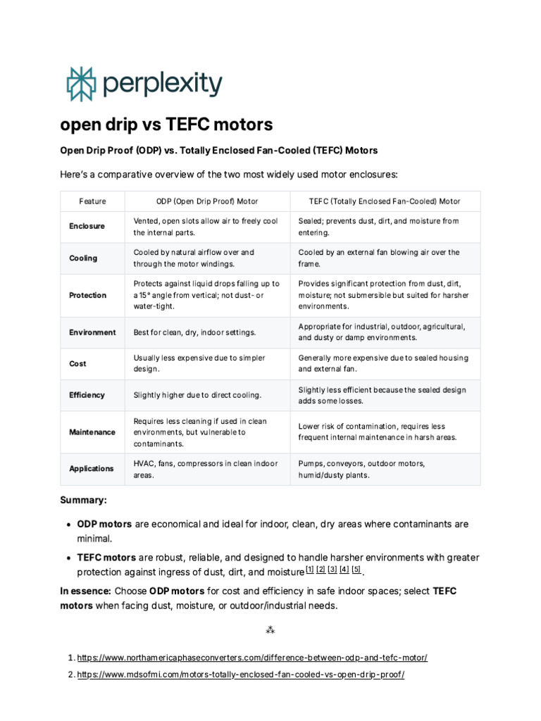 Open Drip Vs TEFC Motors | PDF | Building Engineering | Home Appliance