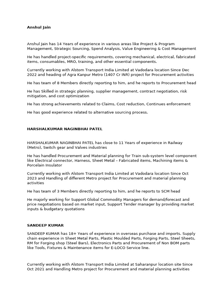 Candidate Summary | PDF | Rail Transport | Procurement
