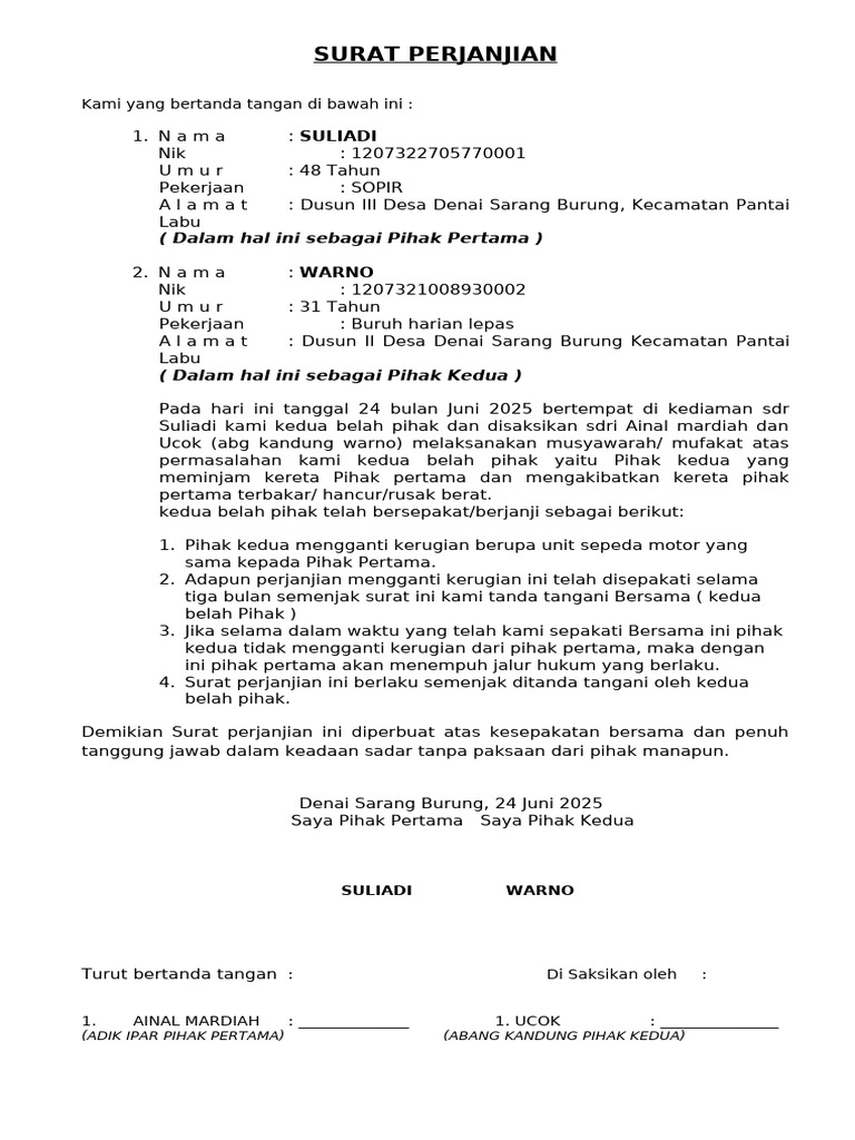 Surat Perjanjian Pinjam Pakai Tanah | PDF