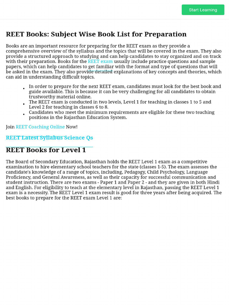REET Books - Subject Wise Book List For Preparation | PDF