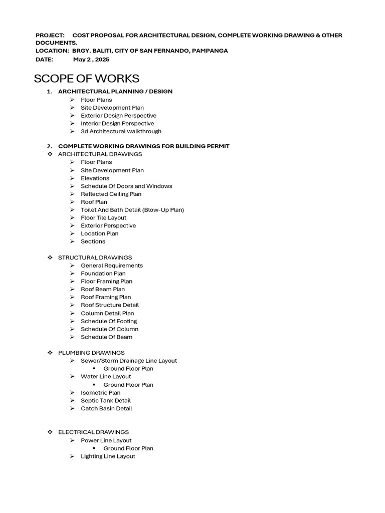 Architectural Design Cost Proposal | PDF | Framing (Construction) | Roof