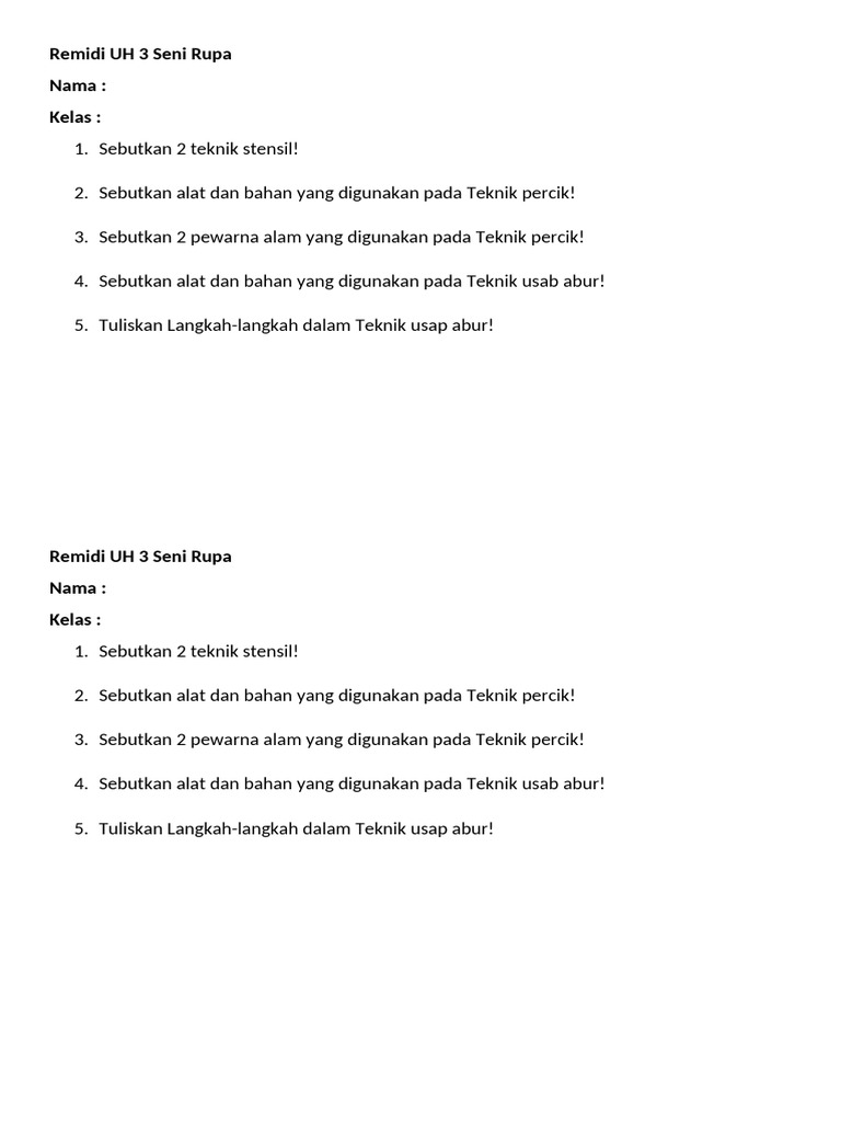 Teknik dan Alat Seni Rupa Remidi UH 3 | PDF