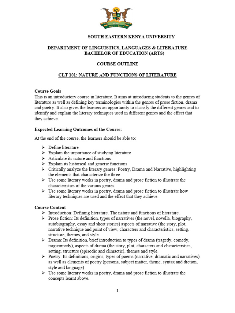 CLT 101 Course Outline | PDF | Narrative | Genre