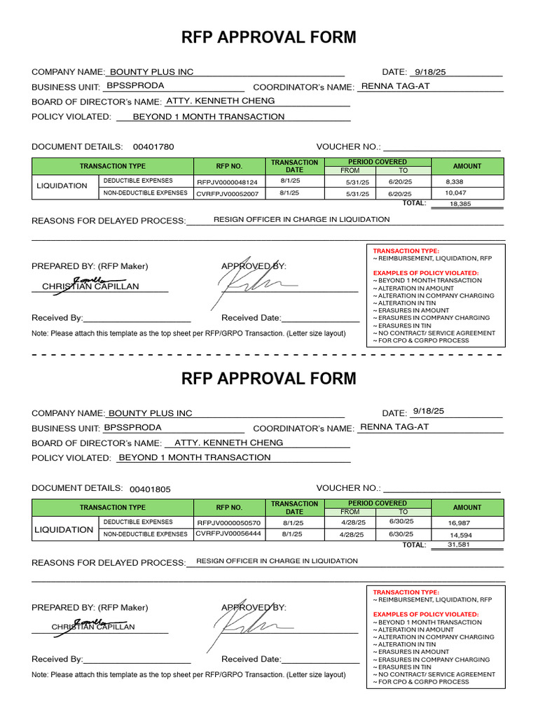 RFP Approval Form Template | PDF | Financial Services