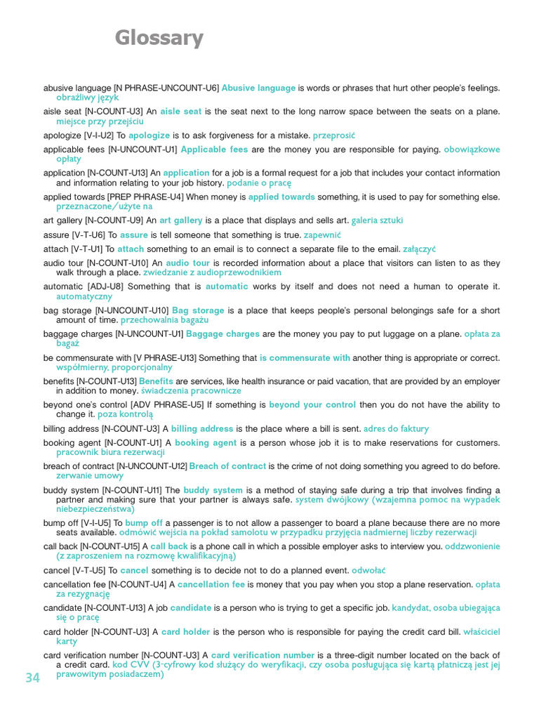 Essential Vocabulary Glossary | PDF | Baggage
