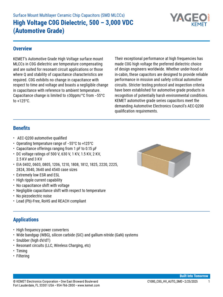 High Voltage Automotive MLCC Capacitors | PDF | Capacitor | Capacitance