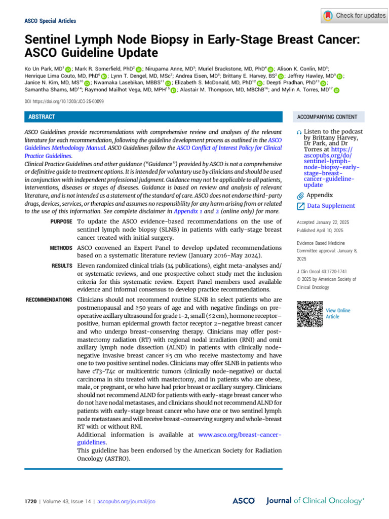 Park Et Al 2025 Sentinel Lymph Node Biopsy in Early Stage Breast Cancer ...