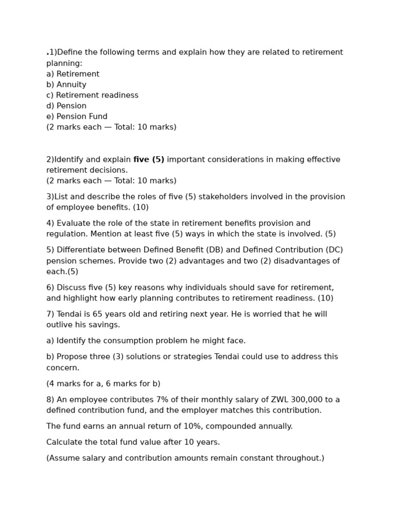 CEAP Pensions Structured Questions Final Assessment 2024 | PDF ...