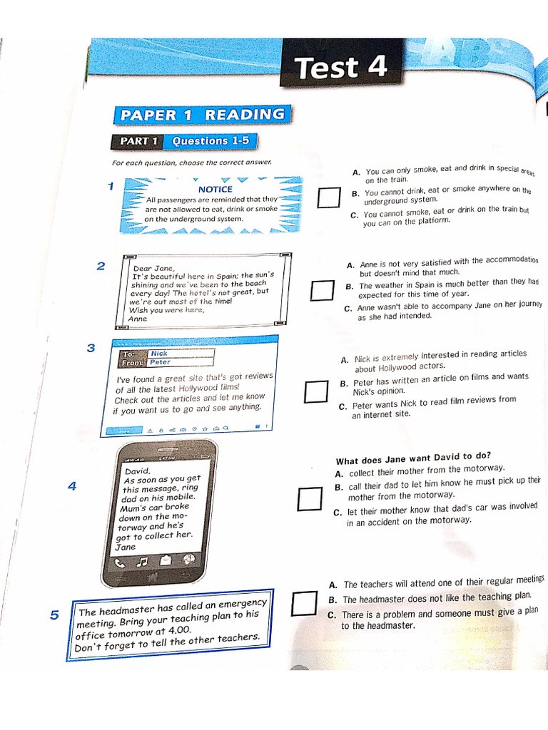 Reading and Writing Test 4 | PDF