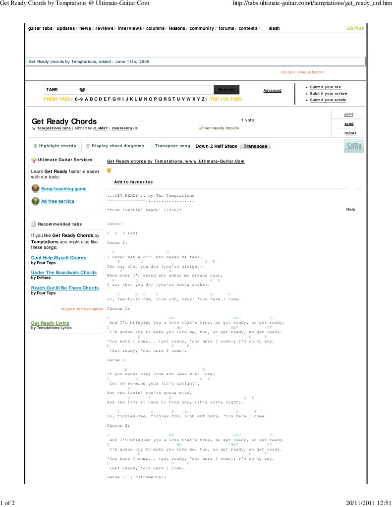 Get Ready Chords by Temptations at Ultimate-Guitar | PDF | Songs