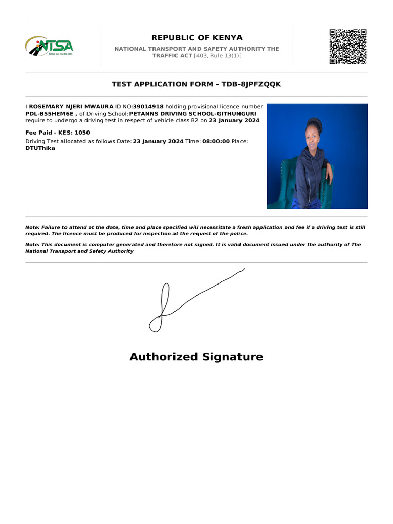 TDB 8JPFZQQK Driving Test Application | PDF