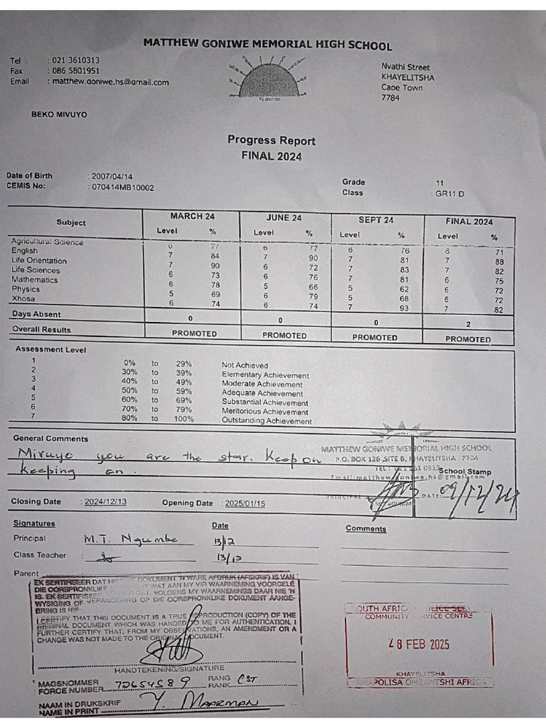 Grade 11 Final Results | PDF