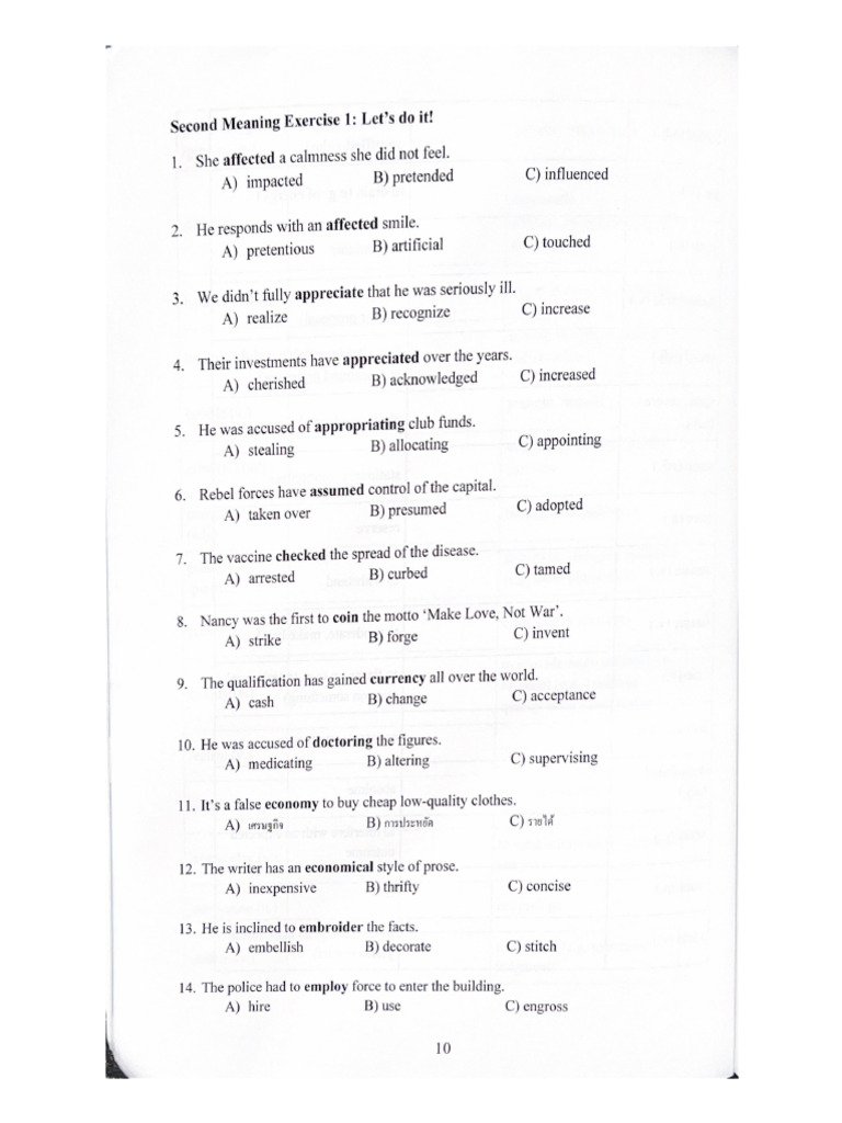 Second Meaning Exercise 1 Let's Do It! | PDF