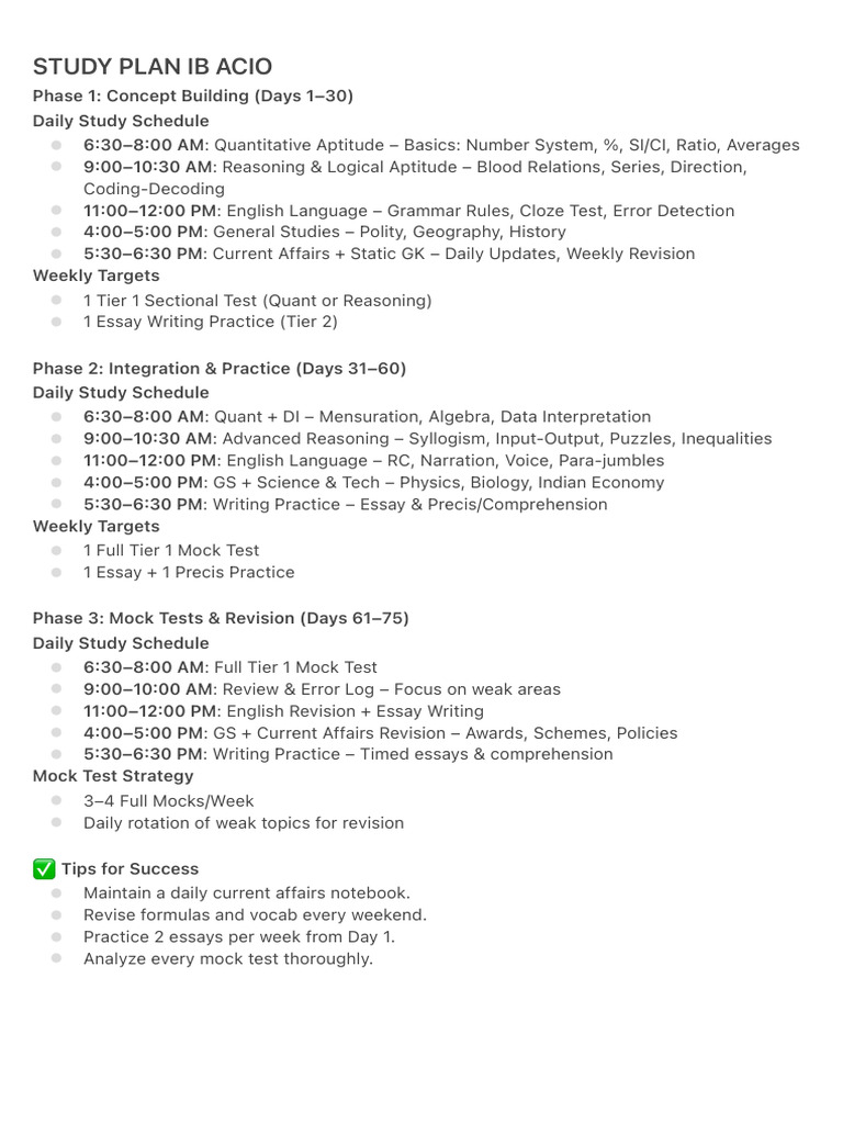 Study Plan Ib Acio | PDF