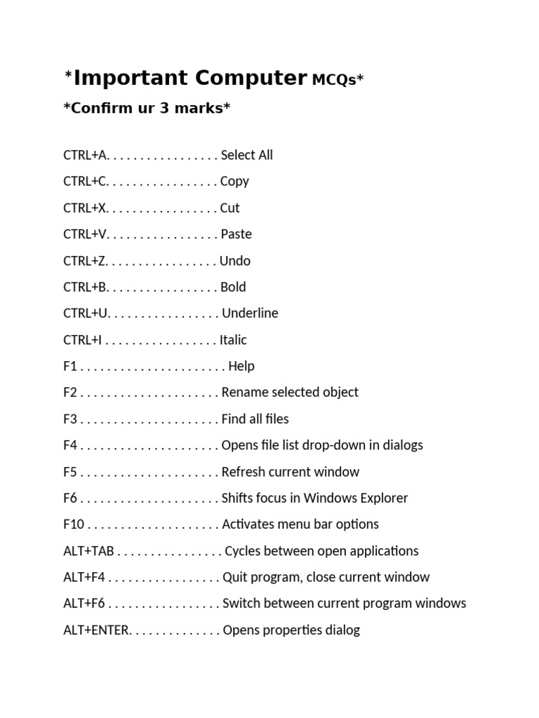 Essential Computer Keyboard Shortcuts | PDF | Operating System Families ...