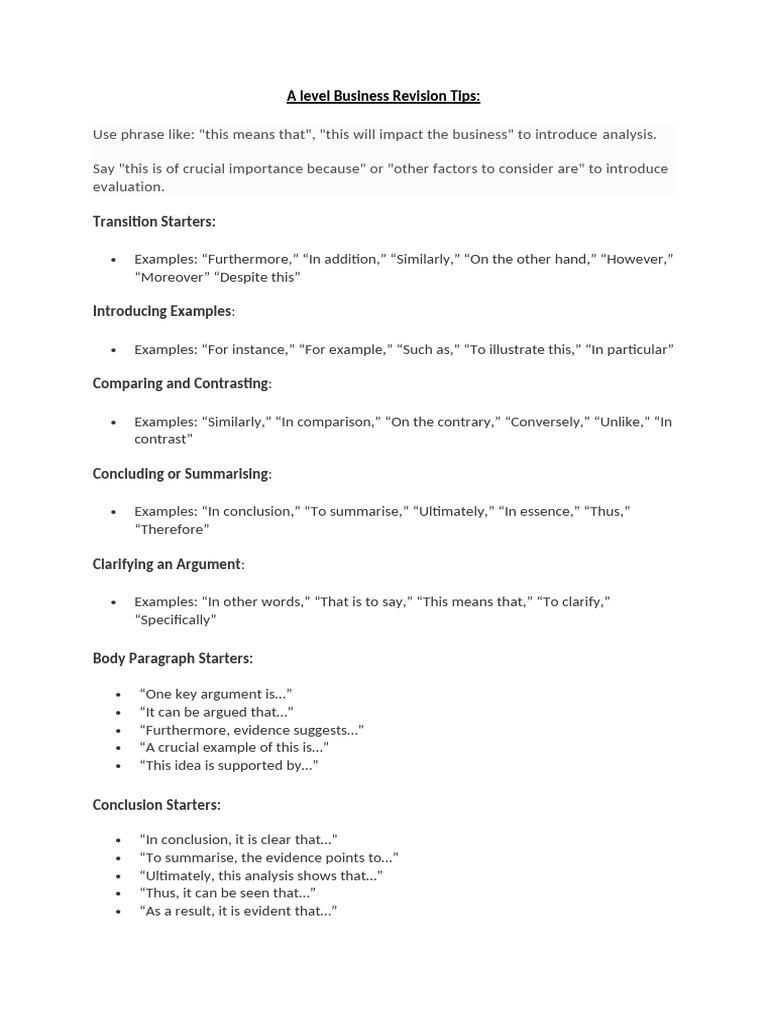 A Level Business Revision Strategies | PDF | Reason