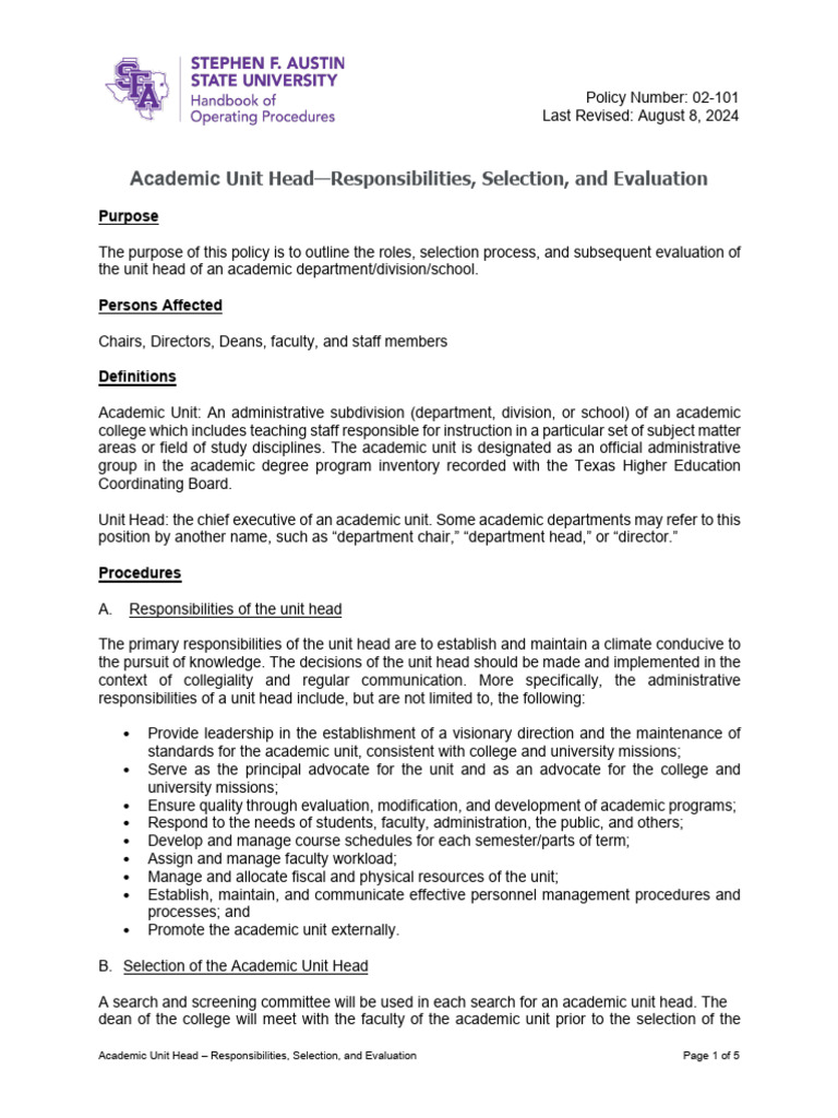 Academic Unit Head: Roles and Evaluation | PDF | Salary | Provost ...
