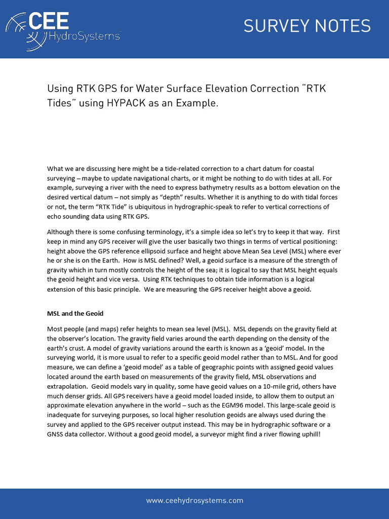 Survey Notes Introduction To RTK Tides For Hydrographic Surveying | PDF ...