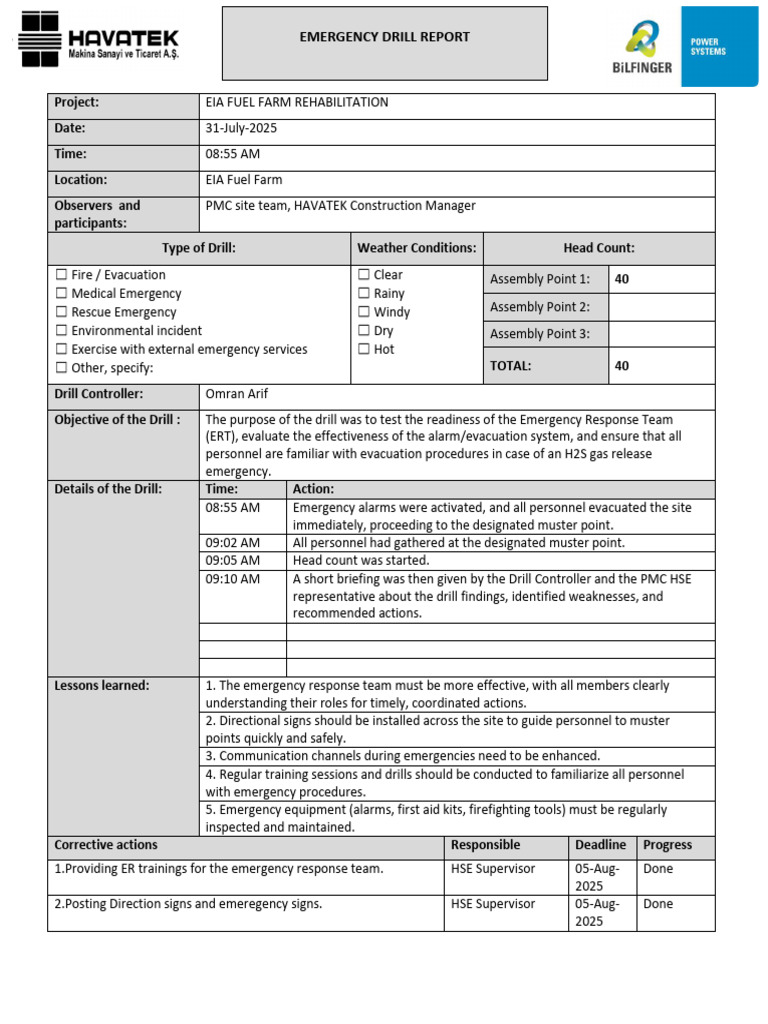 Emergency Evacuation Drill Report | PDF | Emergency | Emergency Evacuation