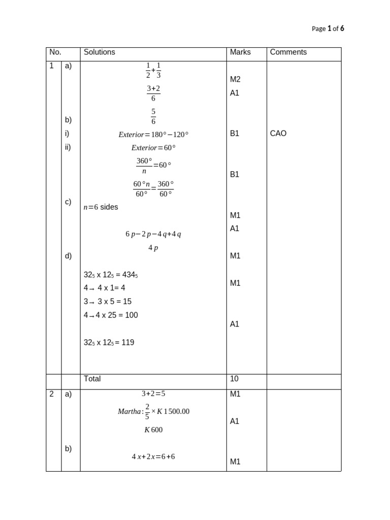 Mathematics Mock Pii 2019 g9 Mark Scheme | PDF